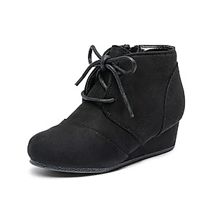 DREAM PAIRS Girls Low Wedge Heel Booties Side Zipper Ankle Boots Tomson-K Black Size 4 Big Kid