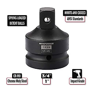 MIXPOWER 1-Inch Drive (F) to 3/4-Inch (M) Impact Socket Adapter and Reducer, Chrome Molybdenum Steel, Ball Detent, Tapered Square End…