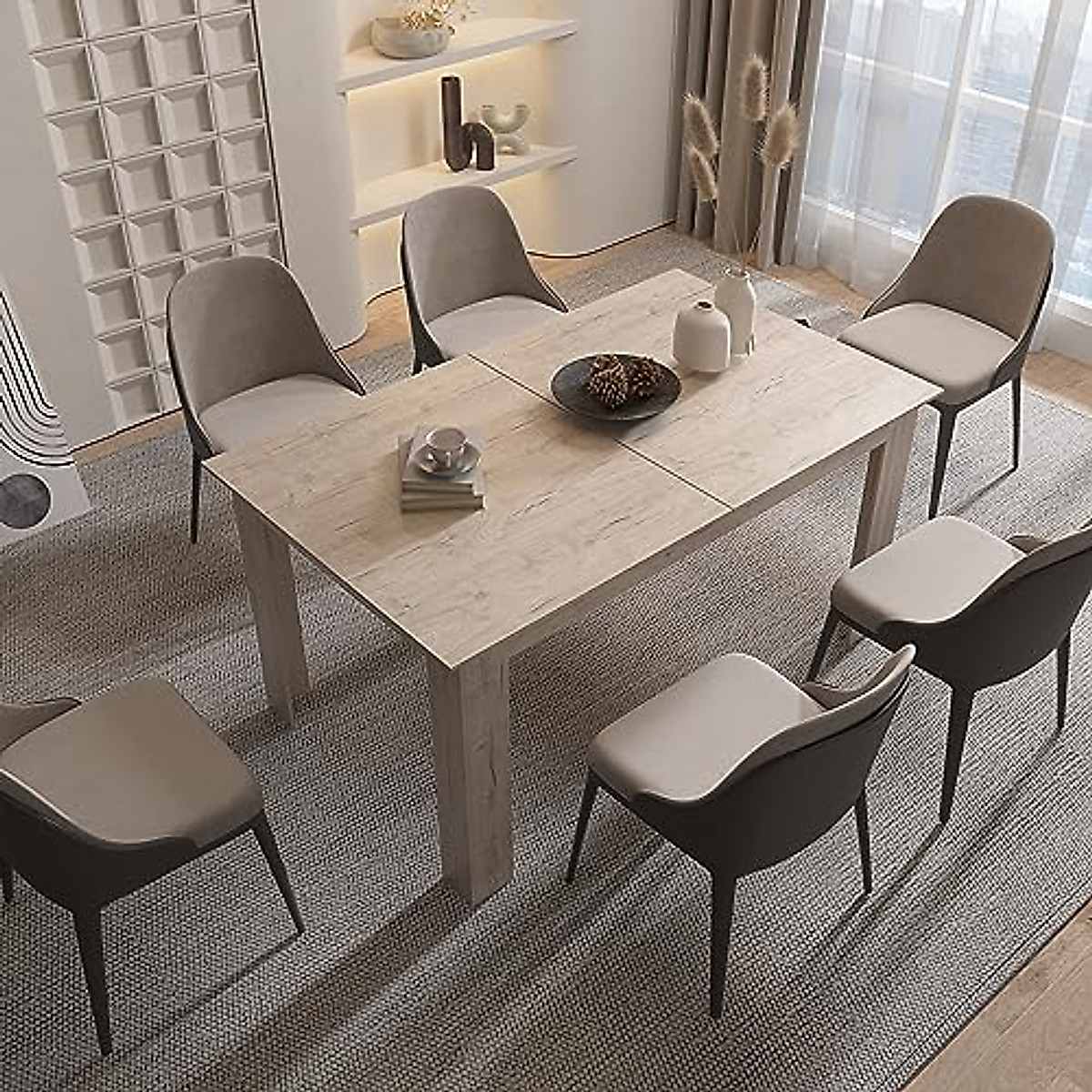 5-7.2FT Extendable Dining Room Table for 8-10, Modern Rectangular Expandable Transfomer Dining Room Table for Space-Saving Kitchen Small Space (Oak)
