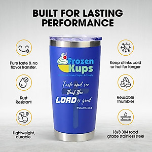 Frozen Kups 20oz Stainless Steel Tumbler Blue, Insulated Coffee Tumbler with Lid, Hot and Cold Travel Coffee Mug, BPA-Free Spill-Proof Insulated Mug, Double-Wall Vacuum Insulated Tumbler (Black)