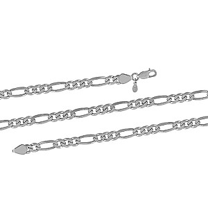 LeCalla 925 Sterling Silver Rhodium Plated 3.5 MM Italian Solid Diamond-Cut Figaro Link Chain Necklace for Women 18 Inches