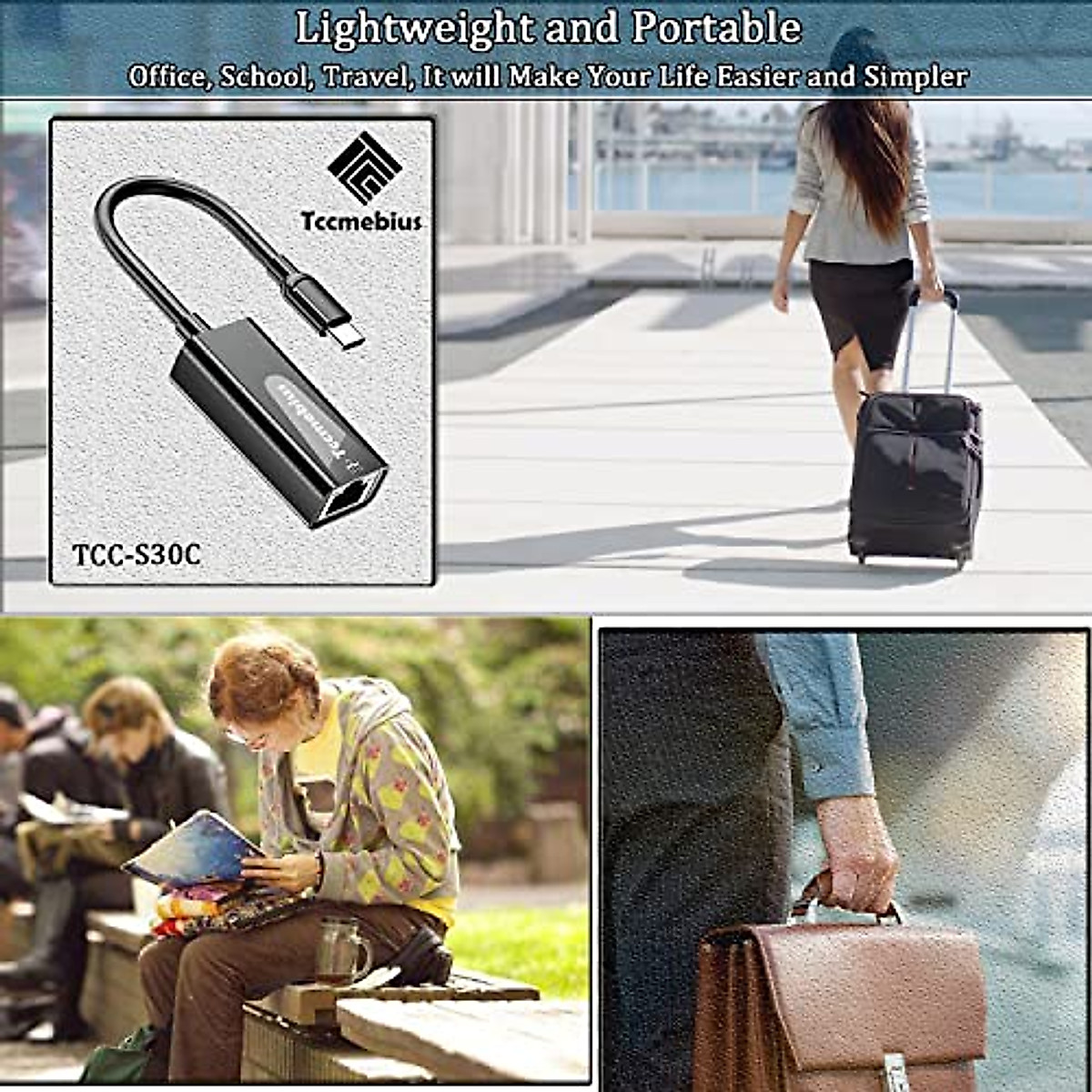 Tccmebius USB C to Ethernet Adapter, USB C to RJ45 10/100/1000 Network Gigabit Adapter for MacBook Pro/Air, iPad Pro, Dell XPS, Surface Book, Smartphone, Compatible Windows 7/8/10, Mac OS (TCC-S30C)