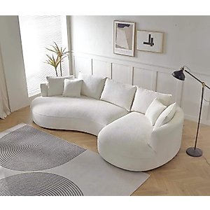HAMORESPACE 124.8'' Modern Curved Fabric Sectional Sofa Couch, Upholstered Couch with Pillows, Right Hand Facing Sofa for Living Room (White Right-Facing)