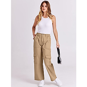 ANRABESS Women's Cargo Pants High Waisted Baggy Multiple Pockets Casual Trendy Fashion Relaxed Fit Y2K Trousers Brown Medium