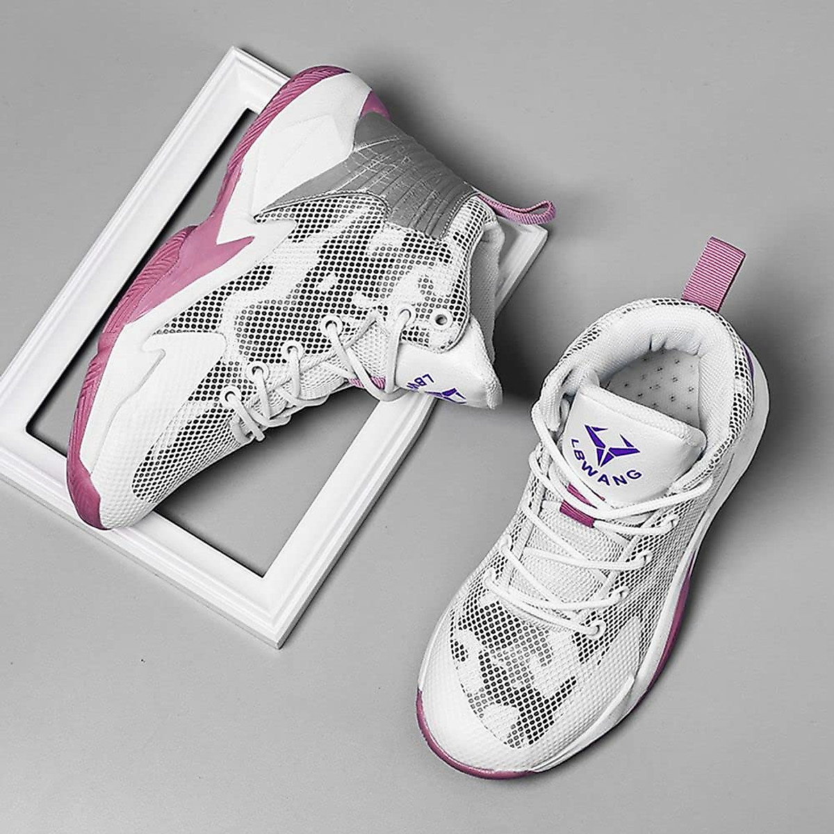 ESXGED Unisex Womens Fashion Mesh Comfy Non-Slip Breathable Basketball Shoes Mens Sports Athletic Running Tennis Casual Youth Sneakers White Size 8.5w/7m