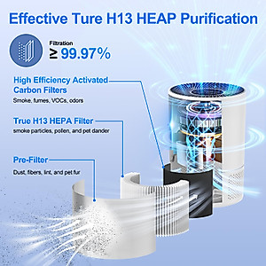Chuboor Air Purifiers for Home Large Rooms up to 1200ft², H13 True HEPA Air Purifiers for Bedroom Dorm Room Pets with Timer, Air Purifier Cleaner for Dust,Smoke,Odor,Dander,Pollen