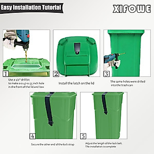 XIFOWE Metal Trash Can Strap, Semi-Automatic Adjustable Trash Can Lock, Universal Windproof Trash Can Lid Lock, Trash Can Locks for Raccoons, Fast Installation, Garbage Can Locks for Animals (2PCS)