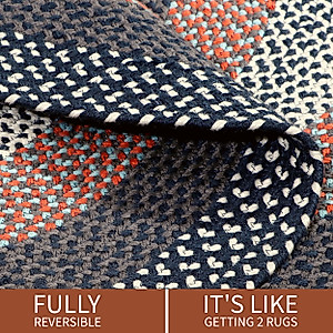 Super Area Rugs Rustic Red/White/Blue Braided Rug for Entryway/Foyer, Washable Navy Indoor Outdoor Braided Rug for Patio/Porch 3' x 5' Oval