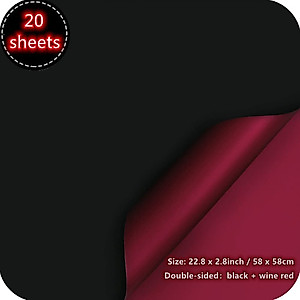 NatureMan 20 Sheets Double-Sided Colors Flower Wrapping Paper,Waterproof Valentine's Day Bouquet Wrapping Paper 22.8x22.8Inch Used for Gift Packaging, Flower Shop Bouquet Packaging (Black+Wine red)