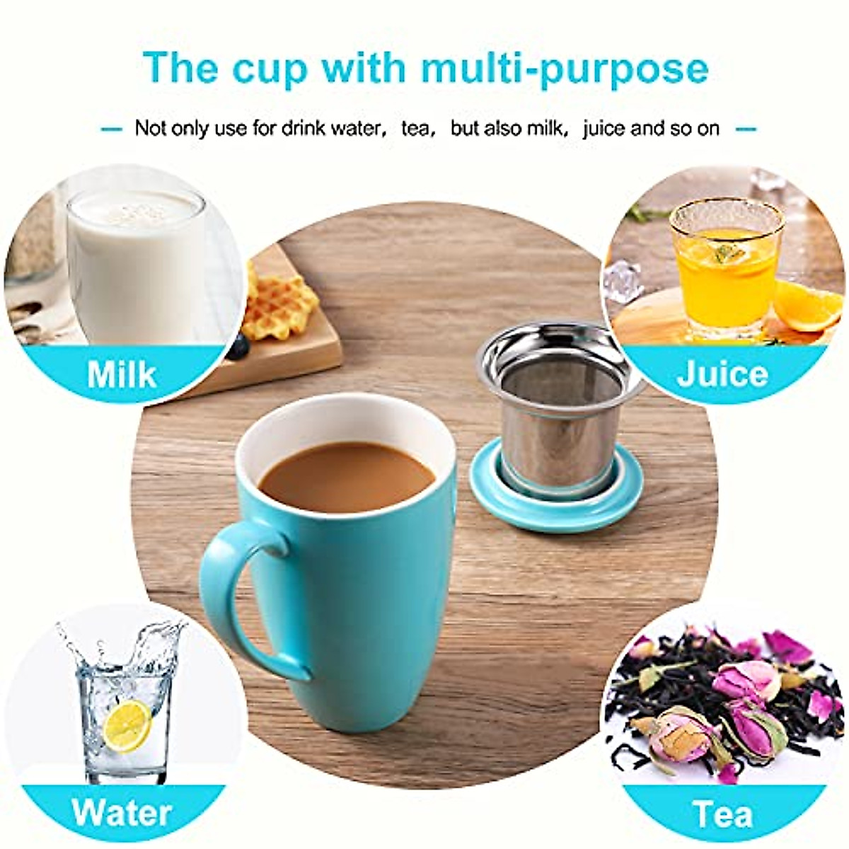 Cibeat Porcelain Tea Mug with Infuser and Lid,Teaware with Filter, Loose Leaf Tea Cup Steeper Maker, 16 OZ for Tea/Coffee/Milk/Women/Office/Home/Gift