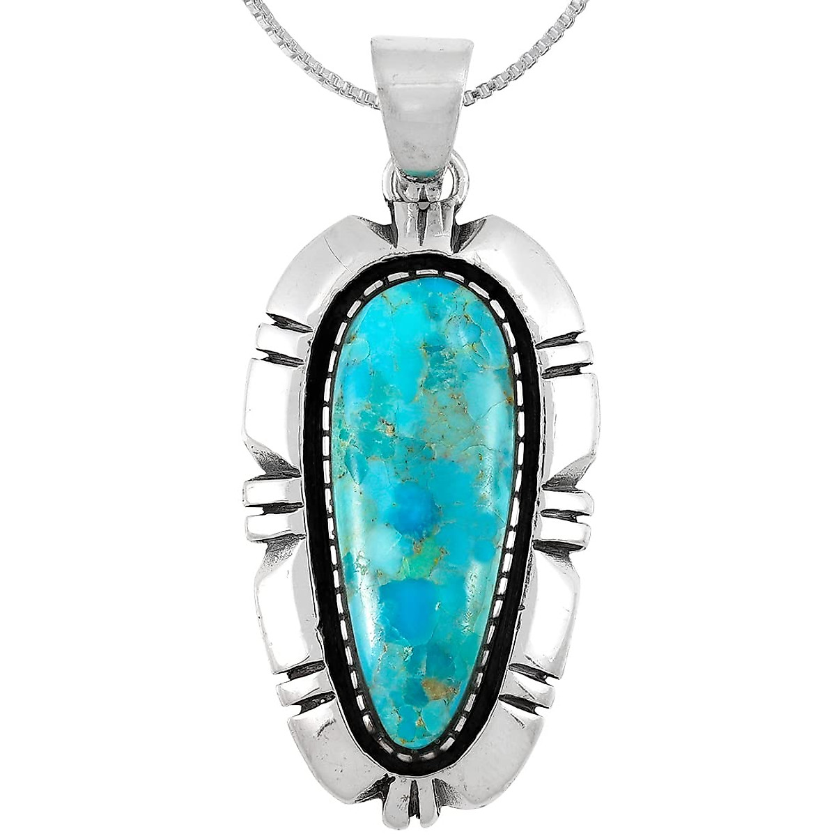 Turquoise Pendant Necklace 20" Sterling Silver 925 Genuine Gemstones (Turquoise)