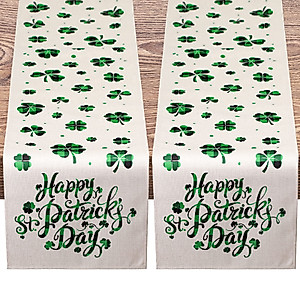 2 Pack St. Patrick's Day Table Runner Lucky Shamrocks Table Runner Irish Burlap Table Runners Lucky Clover Table Runners for St. Patrick's Day Spring Wedding Shower Dinner Party Supplies 13 x 72 inch