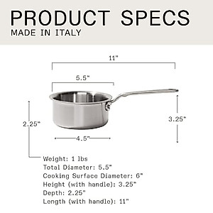 Made In Cookware - 3/4 Quart Stainless Steel Butter Warmer - 5 Ply Stainless Clad - Professional Cookware - Crafted in Italy - Induction Compatible