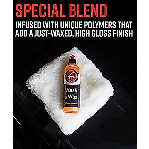 Adam's Wash & Wax 16oz - Car Wash Soap Infused with Pure Carnauba Car Wax Polymers | Paint Protection | Use in 5 Gallon Bucket Foam Cannon Foam Gun | RV, Boat, Marine Vehicle Wash