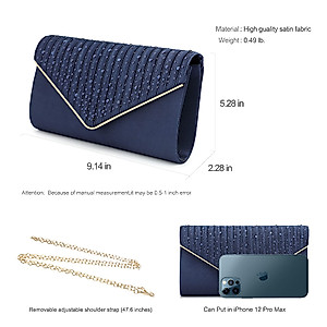 Mihawk Satin Clutch Handbag for Women, Navy Blue, Wedding Occasion