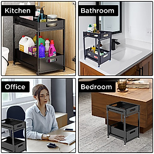 Ganggend 2 Tier Under Sink Organizer, 9.25" L x 11.81" W x 16.53" H Bathroom Organizer Cabinet Storage with Pull Out Drawers, Under The Sink Organizer For Bathroom, Living Room, Kitchen Black
