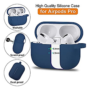 SUPFINE (3 in 1) Airpods Pro Case with Cleaner kit & Replacement Ear Tips, Soft Silicone Protective Cover with Keychain, Cleaning Pen for Airpod Eartips with Noise Reduction Hole (S/M/L) Deep Blue