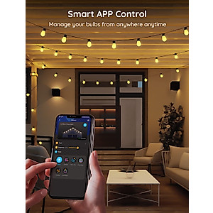 Govee Outdoor String Lights, 48ft WiFi Alexa String Lights with App Control, IP65 Waterproof Outdoor Lights with 15 Dimmable Warm White LED Bulbs for Balcony, Backyard, Party