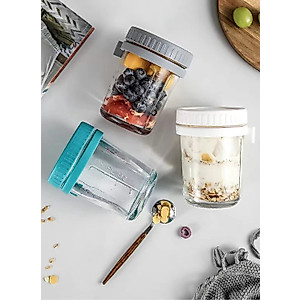 Overnight Oat Container with Lid and Spoon Set, 10 oz Large Airtight Oatmeal Container with Measure Marks Cereal, Milk, Vegetable and Fruit Salad Storage Containers(white and green)