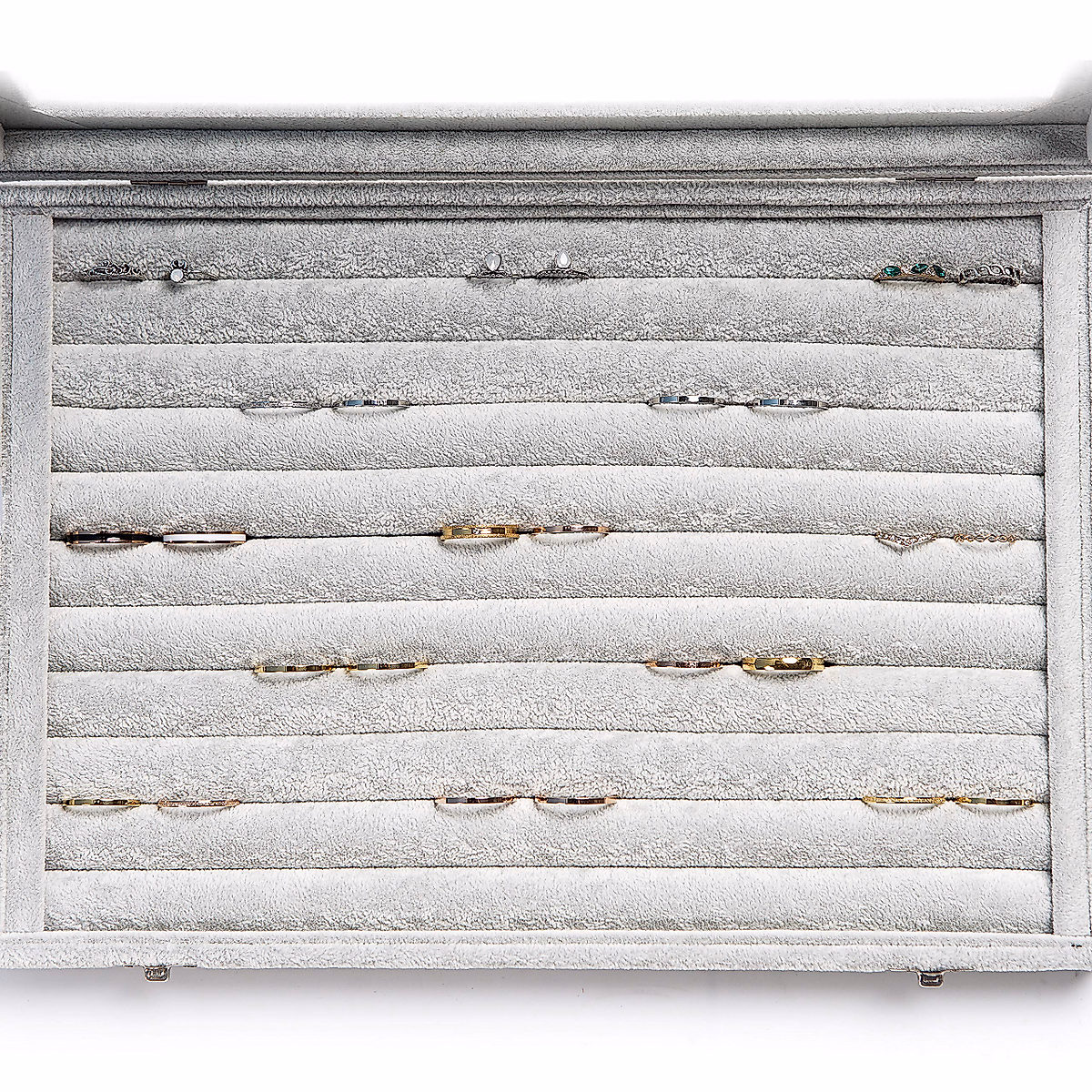 Frebeauty Rings/Earrings Organizer Tray with Clear Lid 10 Slots Velvet Drawer Insert Jewelry Storage box with Glass lid Jewelry Display Case Showcase Gift for Girls Women (Grey, 10 Slots)