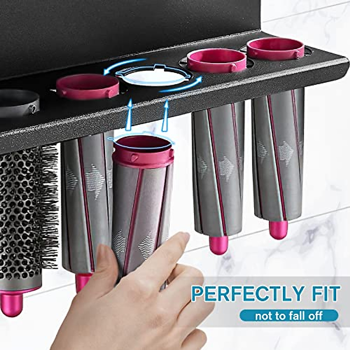 KKUYT Storage Holder for Dyson Airwrap Styler, Wall Mount Curling Iron Accessories Organizer Rack for Dyson Air Wrap Attachments, Hair Dryer Rack with Air Cushion Comb & Adhesive for Home Bathroom