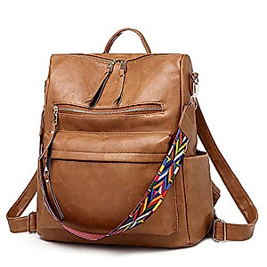 Qyoubi Women's Leather Fashion Design Backpack Purse Casual Convertible Daypacks Satchel Handbags Multipurpose Travel Bag Brown