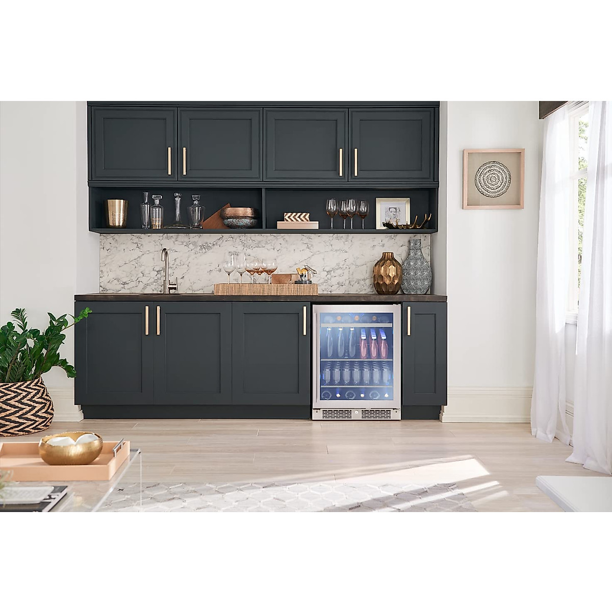 Zephyr 24" Wine Fridge & Beverage Refrigerator ADA Single Zone Under Counter - Mini Wine Cooler Cellars Small Beer Fridge Cabinet Drink Chiller Freestanding with Glass Door - 7 bottles 112 cans