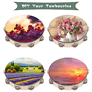 2Pack 10 Inch Double Row Tambourine for Adults Wooden Hand Held Drum Bell Tambourine with Metal Jingles, Percussion Musical Instruments Hand Tambourine for Church, KTV, Party