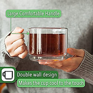 BTaT- Stackable Insulated Coffee Mug, Coffee Glass, Large, Set of 4 (16oz, 500ml), Double Wall Glass Coffee Cups, Tea Cups, Latte Cups, Glass Coffee Mug, Latte Mug, Clear Mugs, Mother's Day Gift