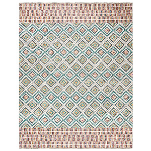 SAFAVIEH Aspen Collection Area Rug - 9' x 12', Green & Red, Handmade Boho Wool, Ideal for High Traffic Areas in Living Room, Bedroom (APN812Y)