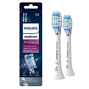 Philips Sonicare Genuine G3 Premium Gum Care Replacement Toothbrush Heads, 2 Brush Heads, White, HX9052/65