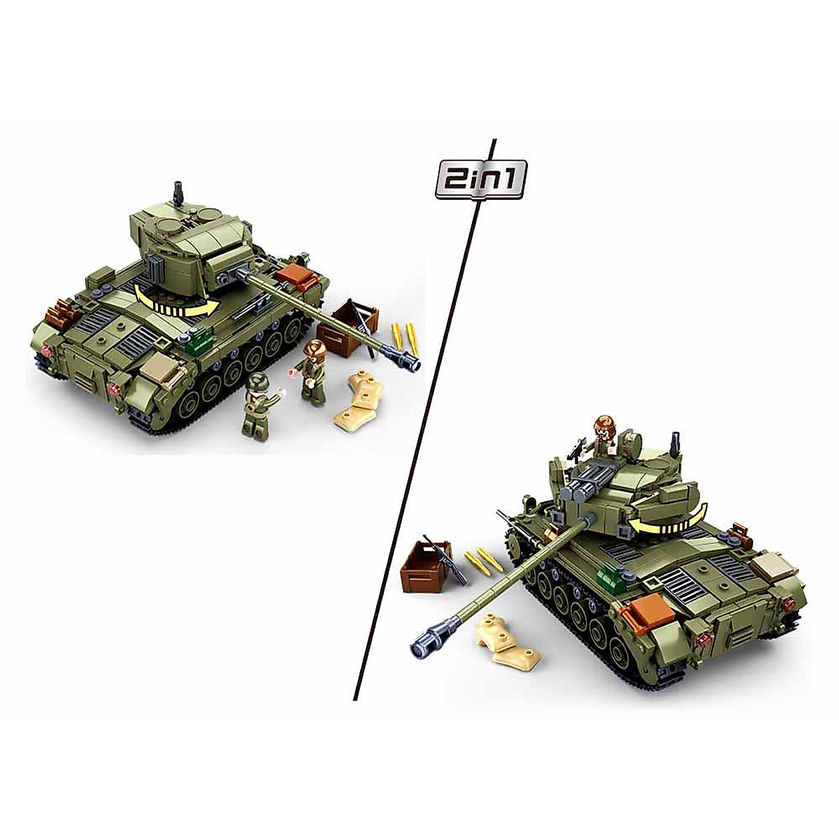 DAHONPA M26E1 Pershing Medium Tank Army Building Block(742 PCS),WW2 Military Historical Collection Model with 3 Soldier Figures,Toys Gifts for Kid and Adult.