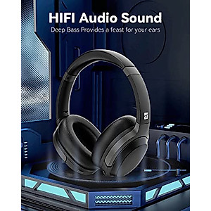 TZS Active Noise Cancelling Headphones, Wireless Over Ear Bluetooth Headphones - 50H Playtime Hi-Fi Stereo Dynamic Deep Bass, Soft Earmuffs Headset with HD Mic for Computer, Travel, Home, Office