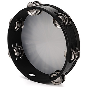 YOUEON 2 Pack Radiant Tambourine with Double Row Jingles, 8/10 Inch Wood Handbell Music Reflective Drum, Hand Drum Percussion Instrument for Church, Tambourine for Dance, Party, KTV