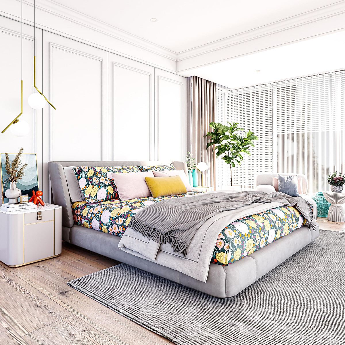 WTPDR Dark Floral Bedsheets Queen Size, Super Soft Wrinkle Resistant Bedding Set for Boho Room Décor, Premium Floral White Queen Bed Sheets for Girls, Teens and Master Bedrooms