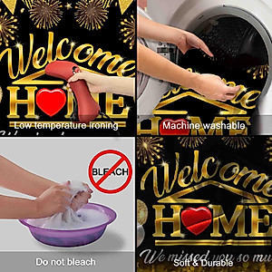 Swepuck 72x43inch Fabric Welcome Home Photography Backdrop Black Gold Family Reunion Background We Missed You So Much Party Decorations Banner Photo Shoot Props