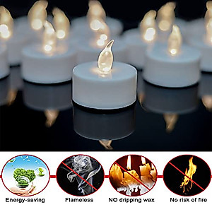 Tea Lights 50pack flameless Tea Light Candles 200 Hours Pack of Warm White Light Realistic Flickering Bulb Battery Operated Tea Lights for Halloween Seasonal Festival Celebration Electric Fake Candle