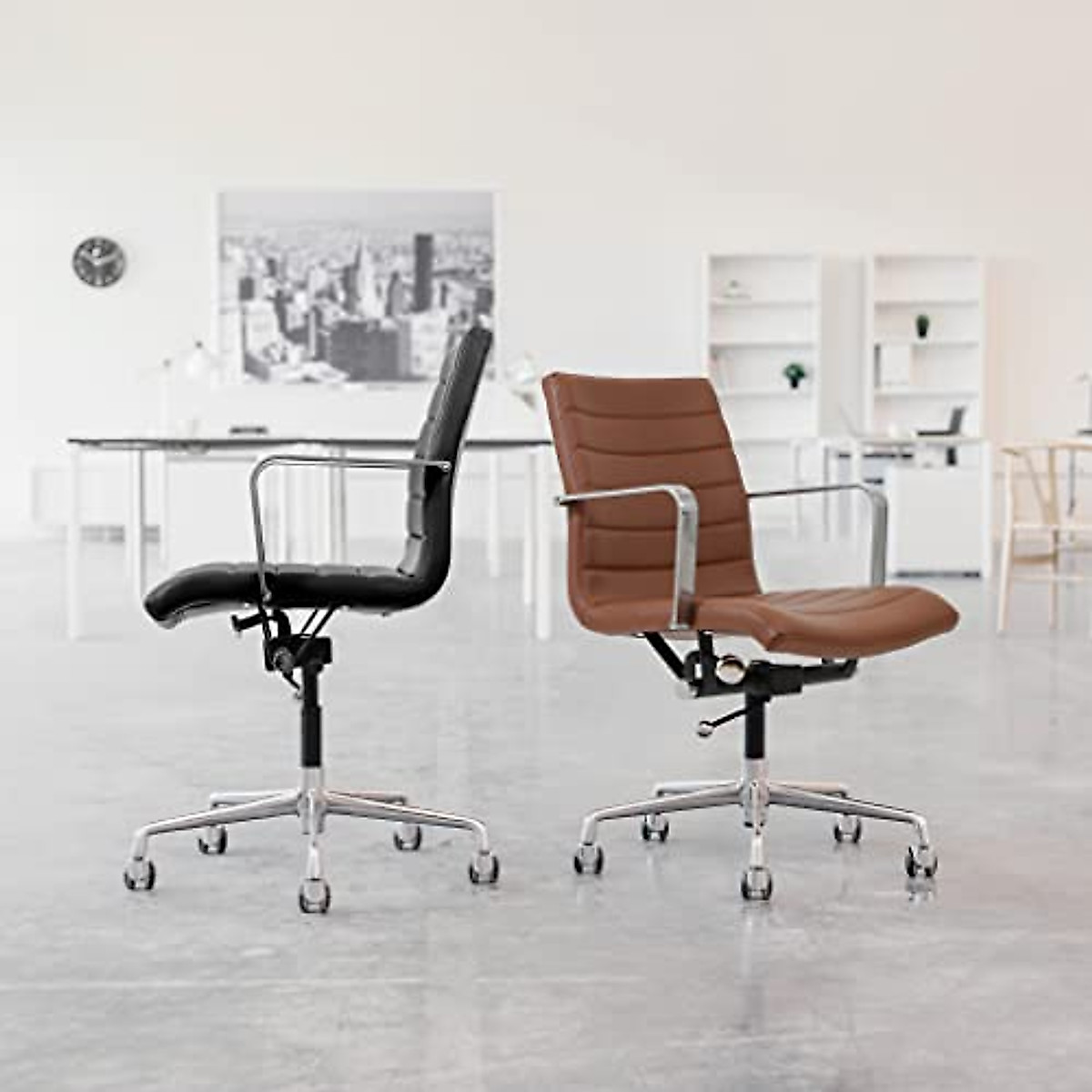 Laura Davidson Furniture SOHO II Ribbed Office Chair, Ergonomically Designed with Arm Rest & Swivel, Black