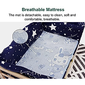 HYDT Double-Layer Wooden Pet Dog Bed with Bedding, All Seasons Elevated Pet Cot with Stairs & Guardrail, for Small Medium Dogs Cats