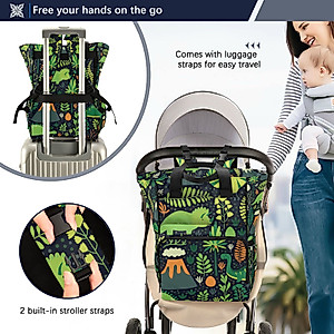 Vnurnrn Cute Hand Drawn Dinosaurs Diaper Bag Backpack Large Capacity Baby Bag Durable Diaper Bag Organizer with Insulated & Pockets Stroller Straps for Shopping Woman Hospital