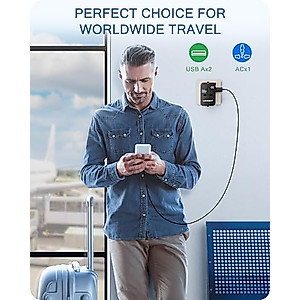 LENCENT International Travel Adapter, Worldwide All in One Universal Power Wall Charger AC Power Plug Adapter with 2 USB Charging Ports for USA EU UK AUS Cell Phone Laptop Tablets