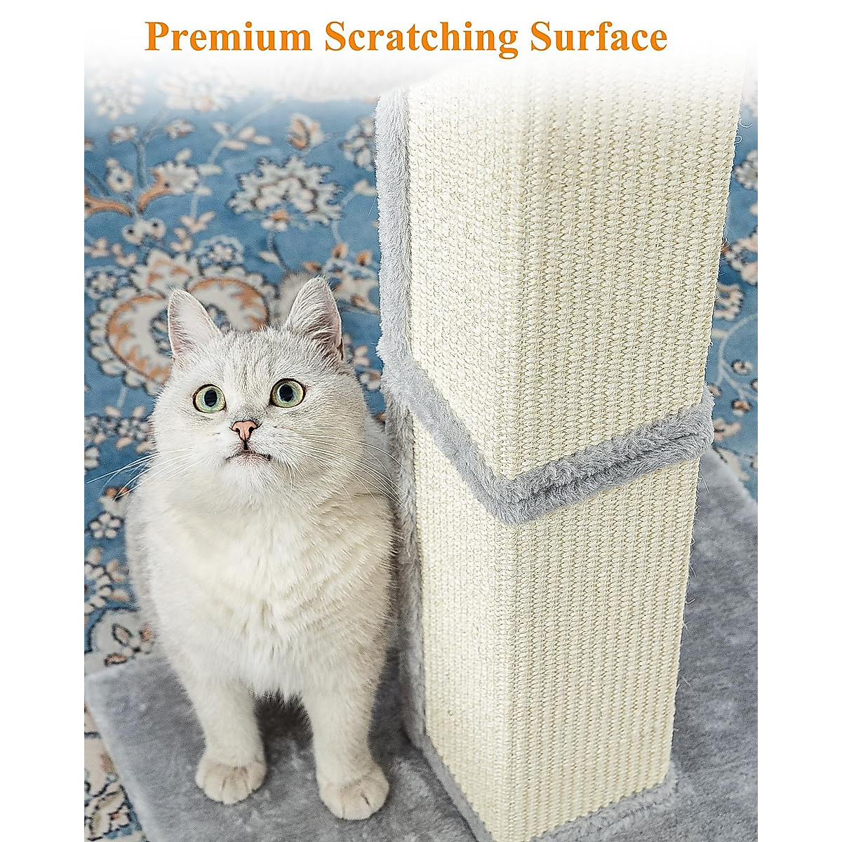 Karolpar 32" Cat Scratching Post for Indoor Cats, Sisal Cat Scratcher with Plush Perch, Large Scratch Post with Bed, Removable Cover, Sisal Fabric,Light Grey