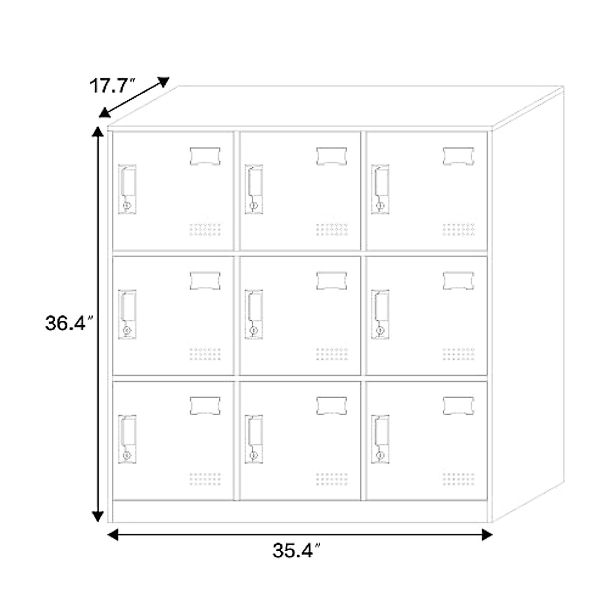 iCHENGGD Metal Locker Cabinet 9 Door Office Storage Locker Home School Metal Storage Cabinet with Lock and Ventilation for Employees Kids Bedroom Classroom Gym (Grey)