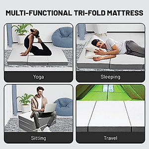 Treaton, 5-Inch Tri-Folding Gel Memory Foam Portable Floor Mattress | Breathable Mesh, Ultra Soft, Cot Pad, Removable and Washable Cover, Comfortable Support, Therapeutic Qualities, 31-Inch, White