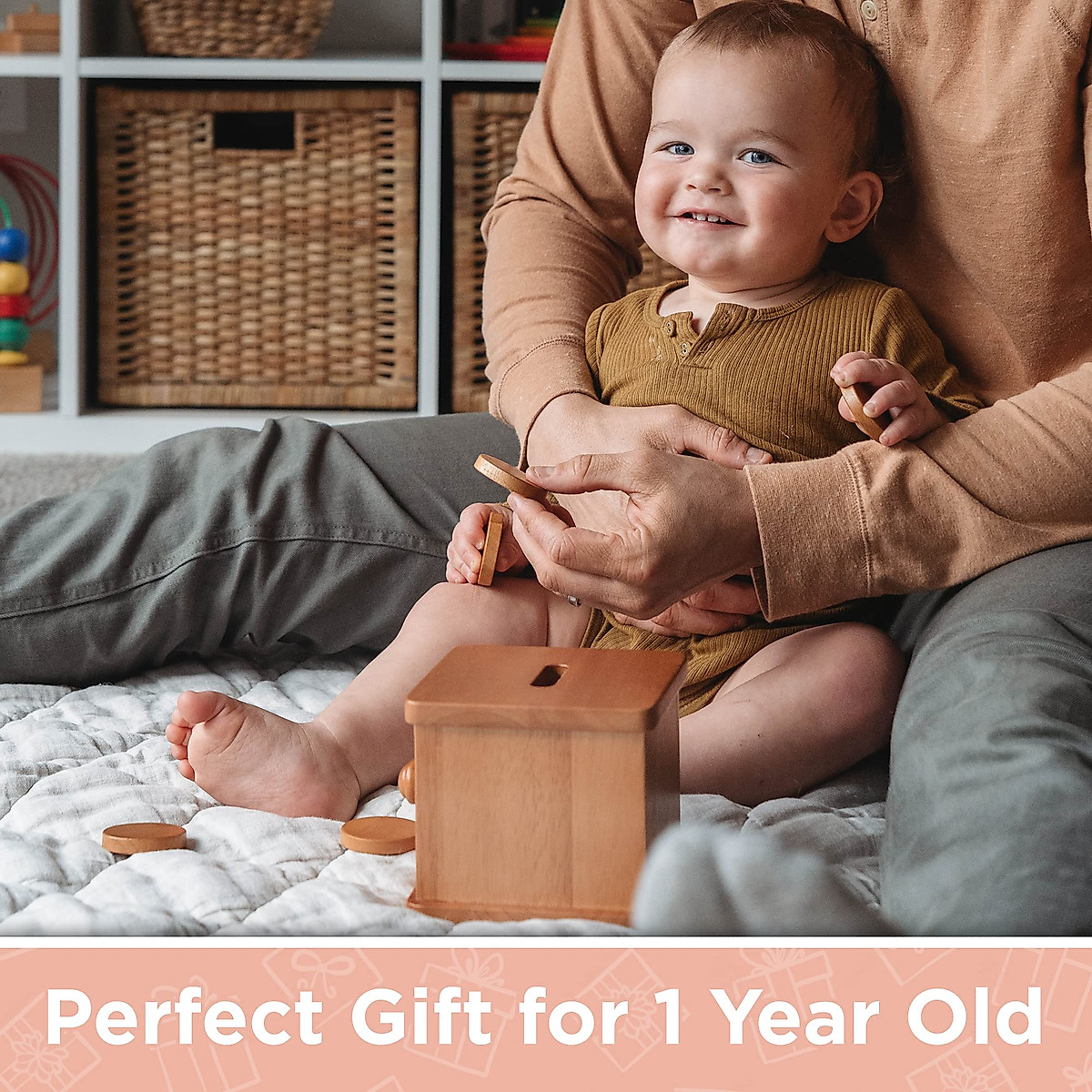 Montessori Coin Box Object Permanence - Wooden Coin Drop Toys for 1 Year Old - Develops Spatial Awareness & Cognitive Skills - Engaging and Educational Activity for Babies and Toddler Coins Toy
