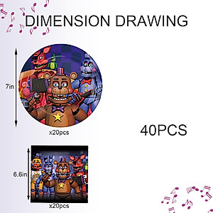 40 Pack Five Nights Party Supplies - 20 Plates & 20 Napkins for Birthday Party Decoration