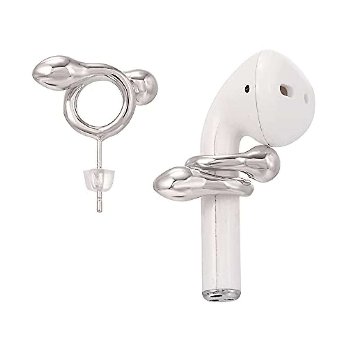 Anti-lost INS style snake earrings 925 silver hypoallergenic wireless earphone holder, suitable for Airpods 1/2/3 (Silver)