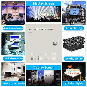 9 Channel 12 Volt DC Output 5A CCTV Distributed Power Supply Box for Security Camera with AC Plug and Lock for Security Cameras, DVRs, CCTV Power Supply (5A 9-Channel)