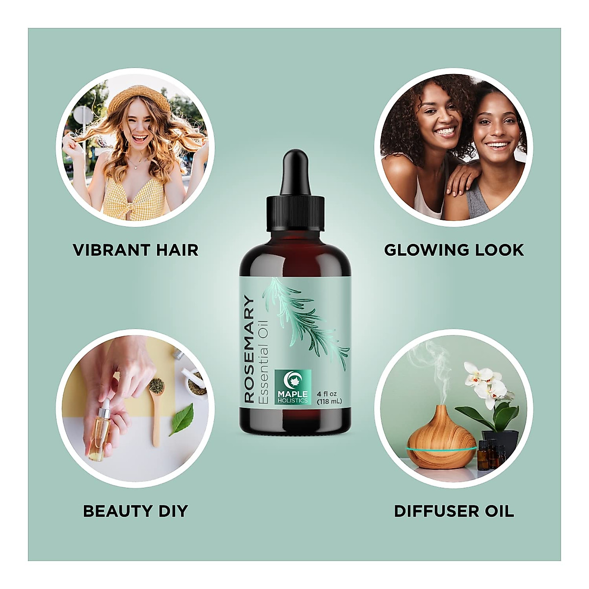 Maple Holistics Hair Regrowth Bundle - Pure Rosemary Oil for Hair Growth with Boost Hair Thickening Serum with Peppermint Black Castor Oil and More - Advanced Biotin Hair Growth Serum with Rosemary