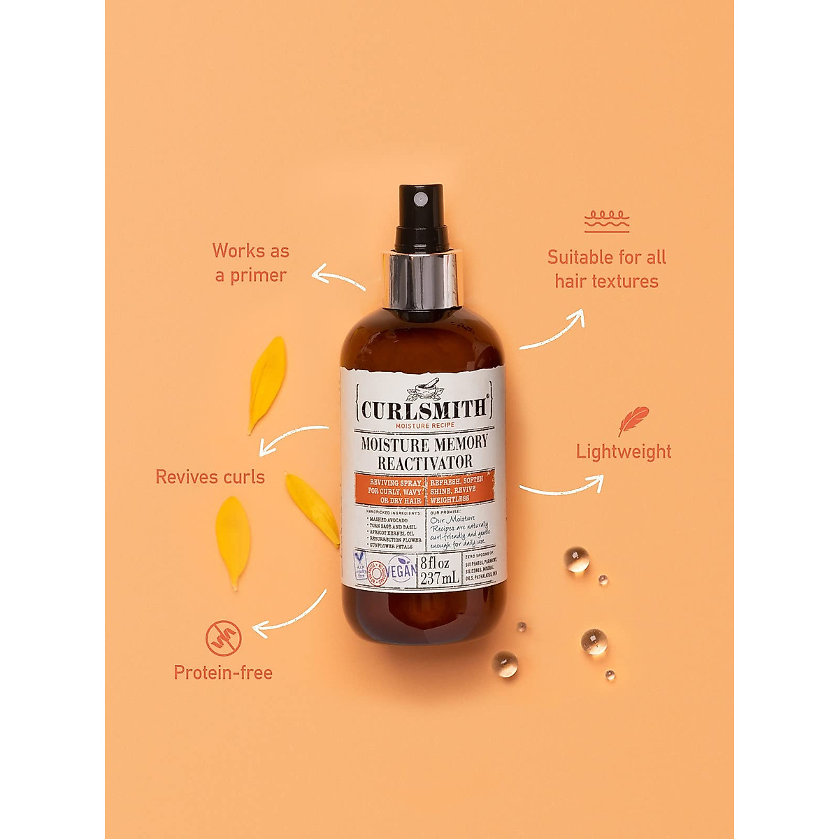 CURLSMITH - Moisture Memory Reactivator - Vegan Refresher Leave In Conditioner for Wavy, Curly and Coily Hair (8oz)